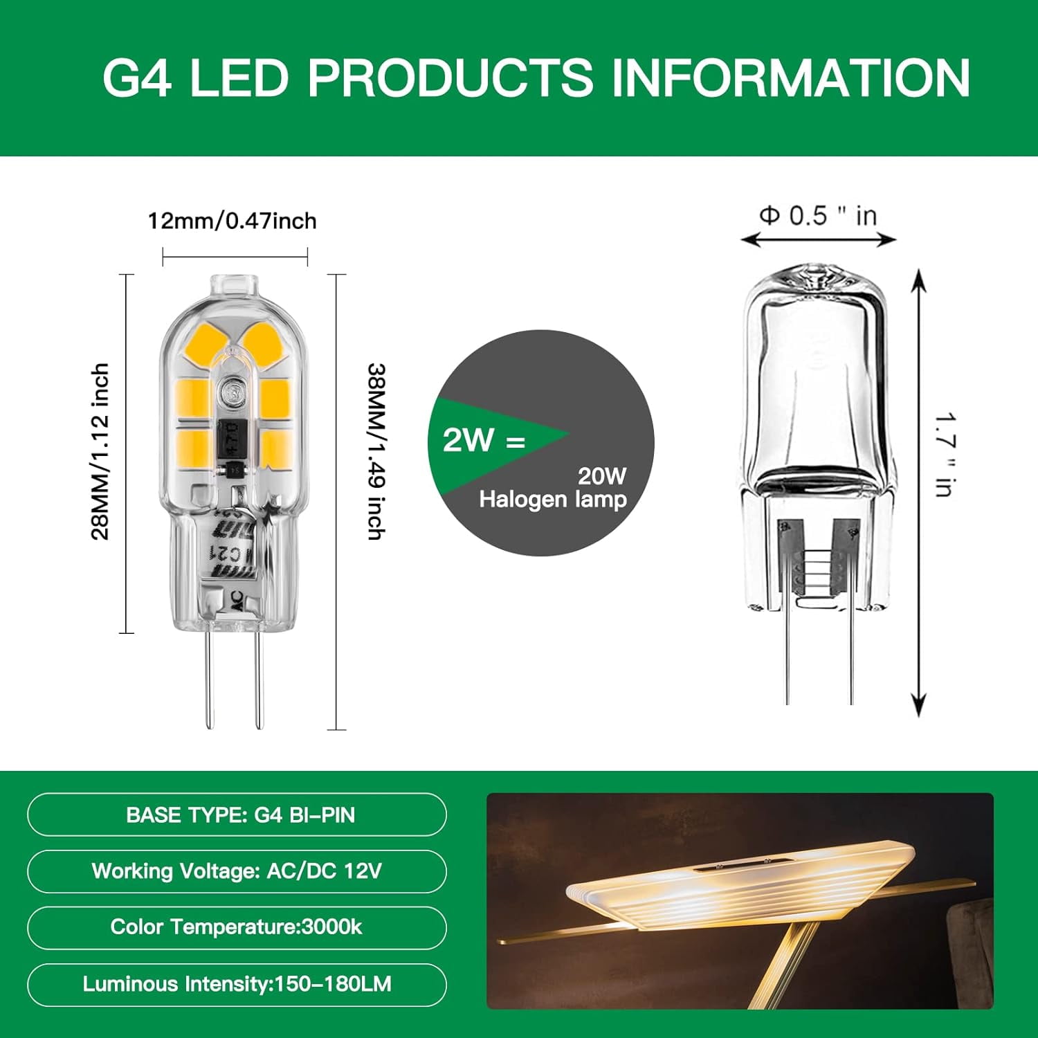 IYFFDFE-G4 LED Bulbs 12V 2W [10-Pack] 3000K Warm White, 20W Halogen ...