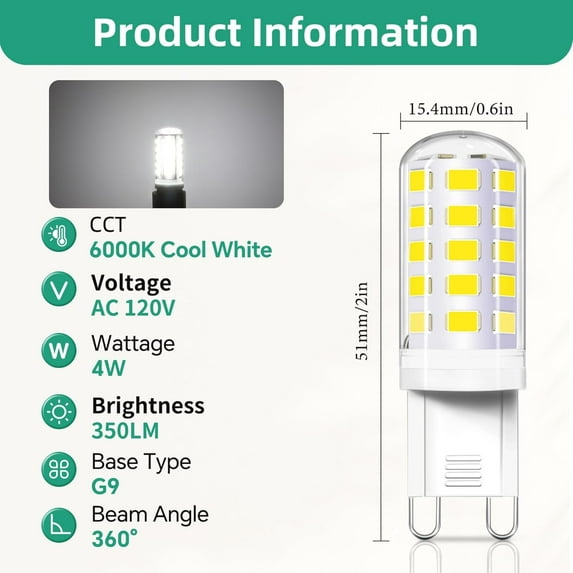 IYFFDFE-G9 LED Bulb 4W 6 Pack, Equivalent 40 Watt T4 G9 Halogen ...