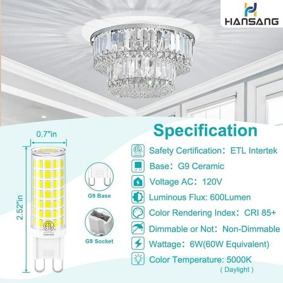 IYFFDFE-G9 LED Bulb Daylight 5000K 60W Halogen Equivalent, T4 G9 Bi-Pin ...
