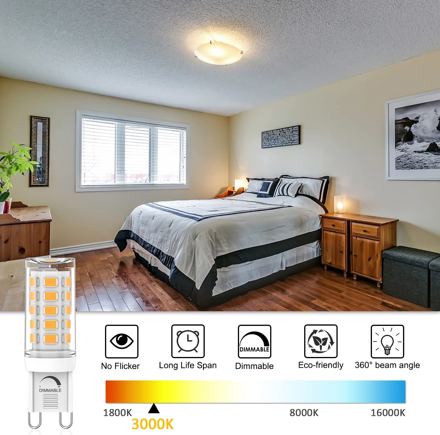 IYFFDFE-G9 LED Bulb Dimmable 4W, 40W Halogen Equivalent, 3000K Warm ...