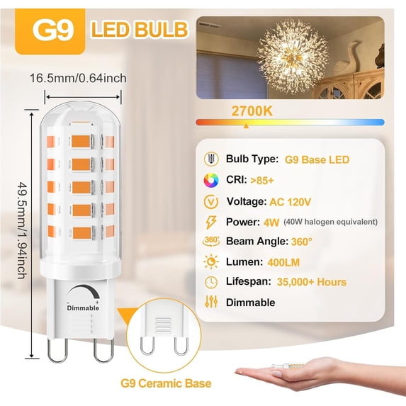 IYFFDFE-G9 LED Bulb Dimmable 4W Equivalent 40 Watt, 2700K Warm White ...