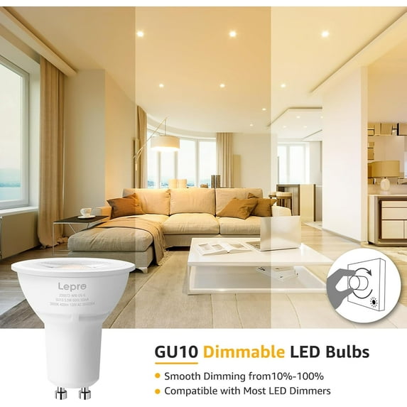 IYFFDFE-GU10 LED Bulb Dimmable, 50W Halogen Equivalent Light Bulbs, 5 ...