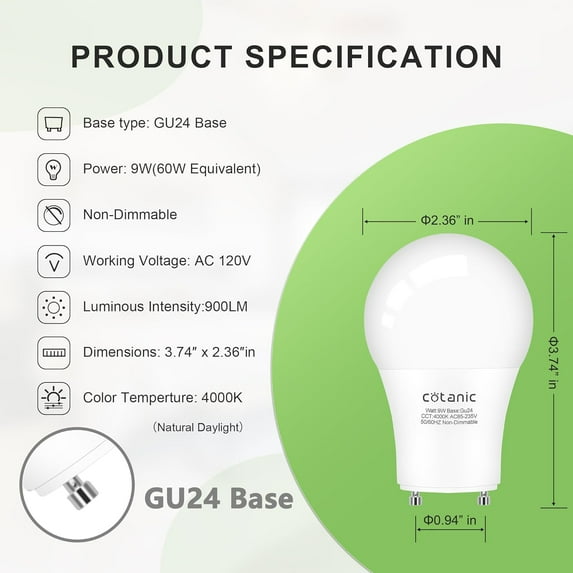 IYFFDFE-GU24 LED Light Bulb 9W Equivalent 100W, Two Prong Light Bulb ...