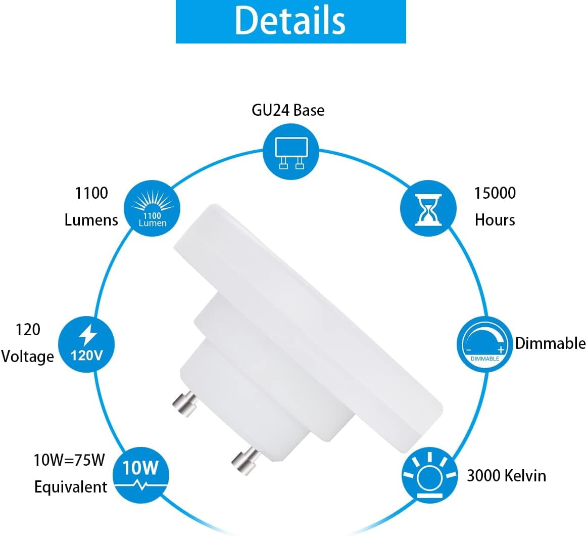 IYFFDFE-GU24 LED Light Bulb, Ultra Mini Squat GU24 Puck Lights, 10W(75W ...