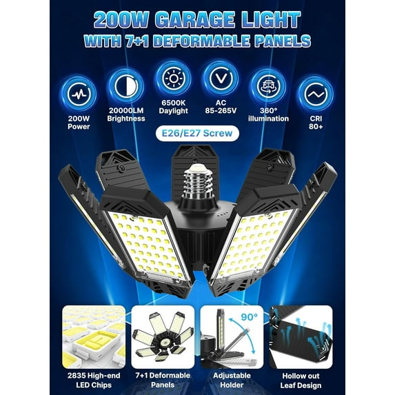 IYFFDFE-Garage Light 200W, Super Bright 20000LM Garage Lights Ceiling ...