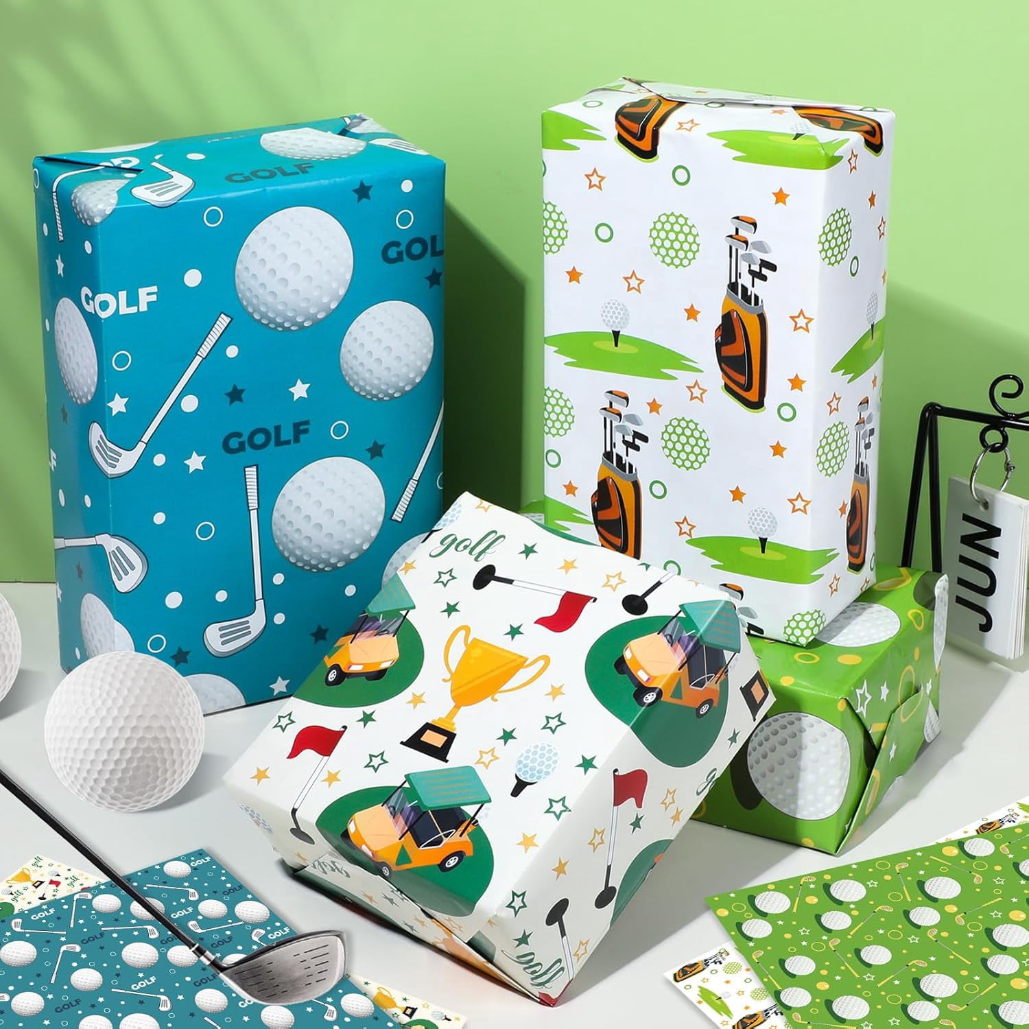 IYFFDFE-Golf Wrapping Paper 12 Sheets Golf Cart Bag Design Blue Green ...