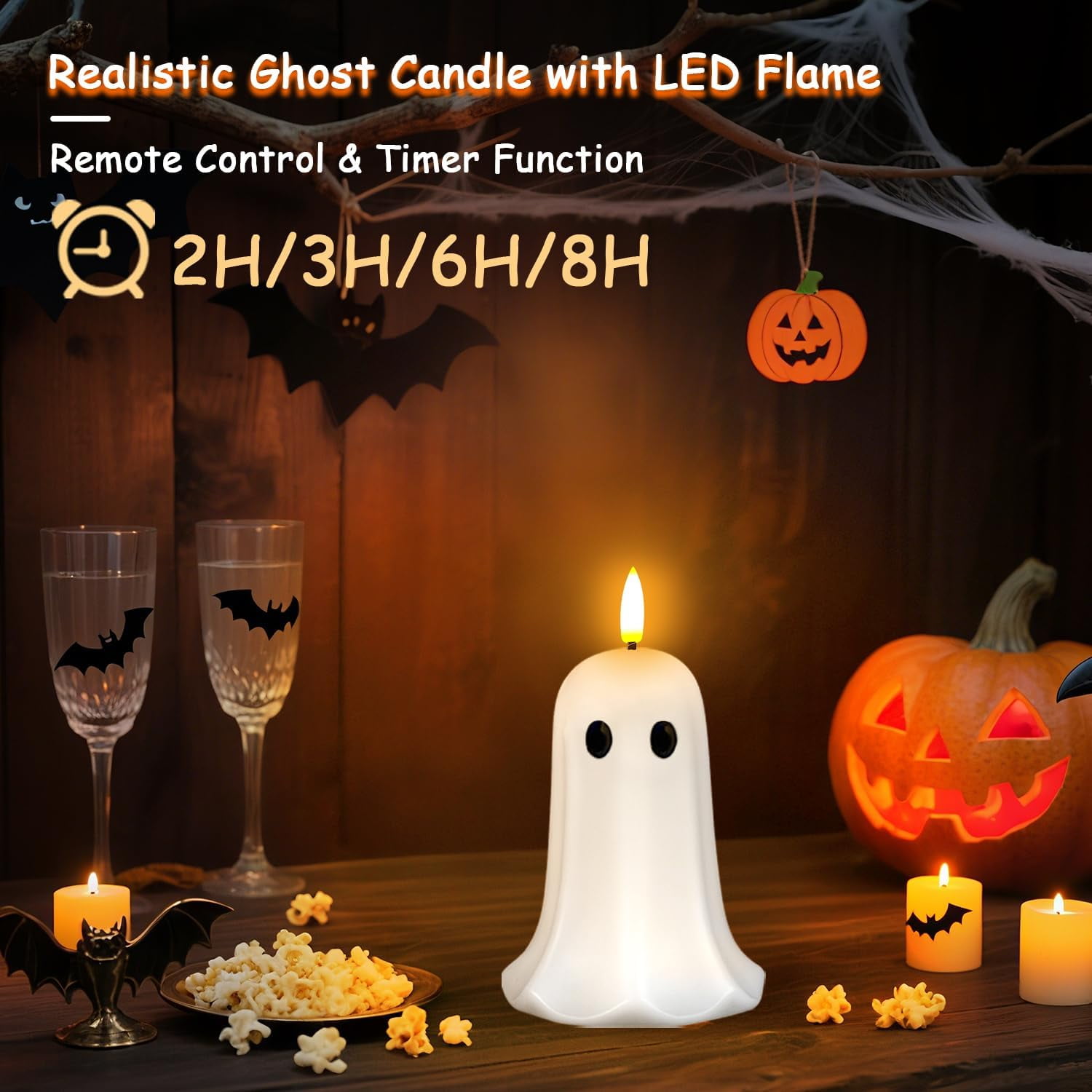 IYFFDFE-Halloween Ghost Flameless Candle with Timer – LED Candle with ...
