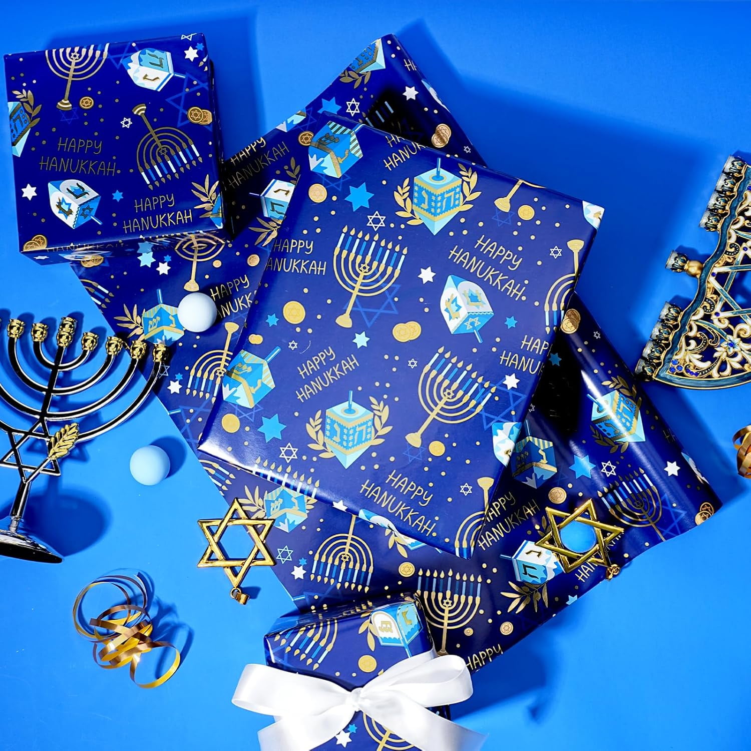 IYFFDFE-Hanukkah Wrapping Paper Roll, Foil Gift Wrap with Menorah ...