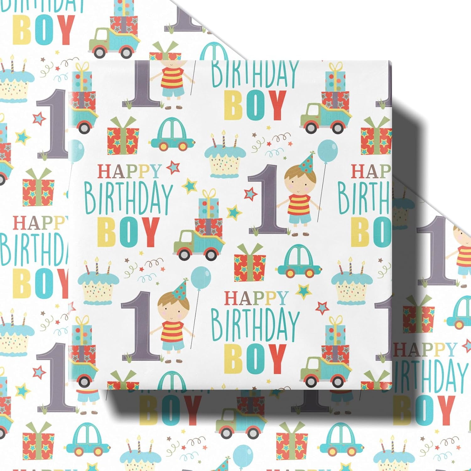 IYFFDFE-Happy 1st Birthday Wrapping Paper Roll for Boys, Mini Roll ...