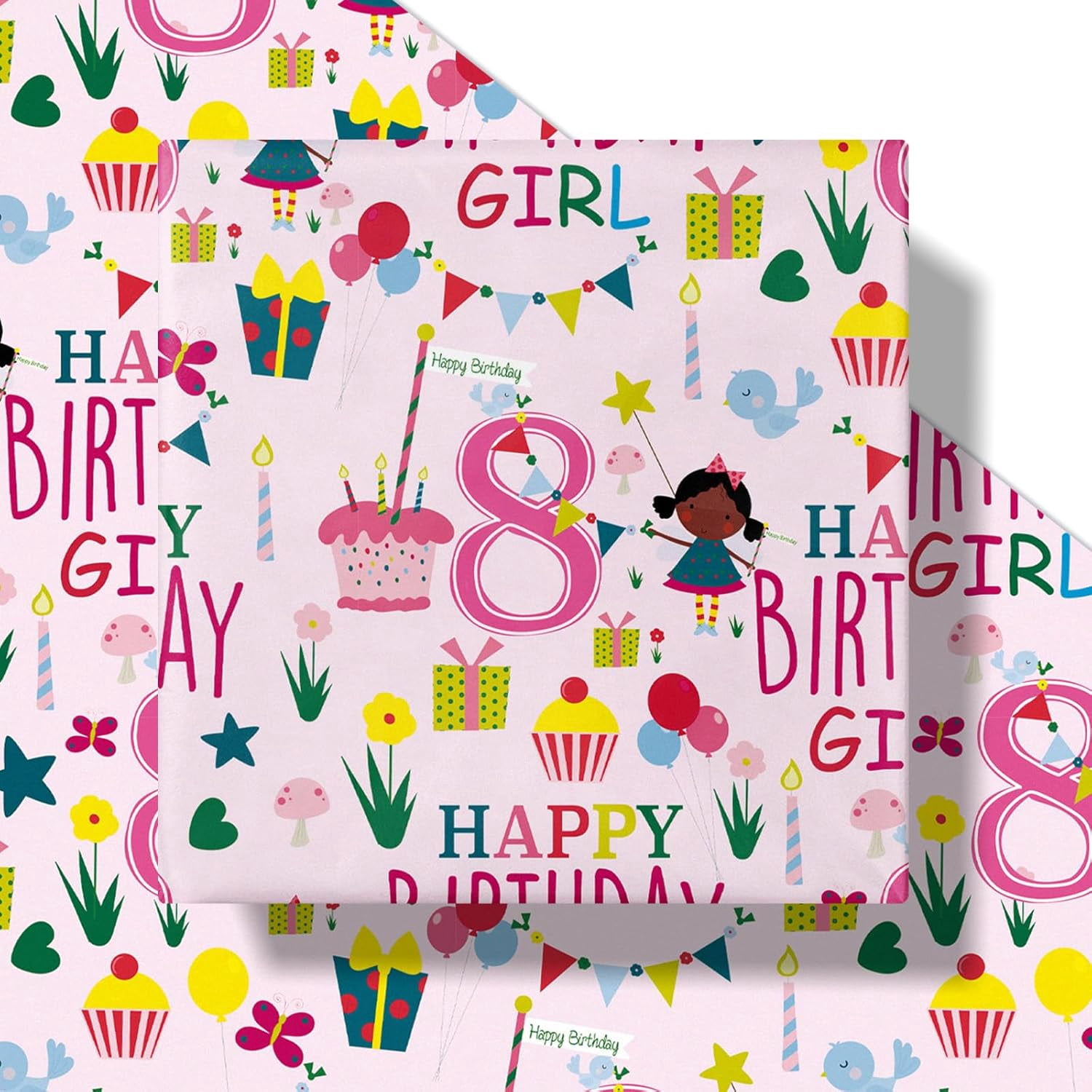 IYFFDFE-Happy 8th Birthday Wrapping Paper Roll for Girls, Mini Roll ...