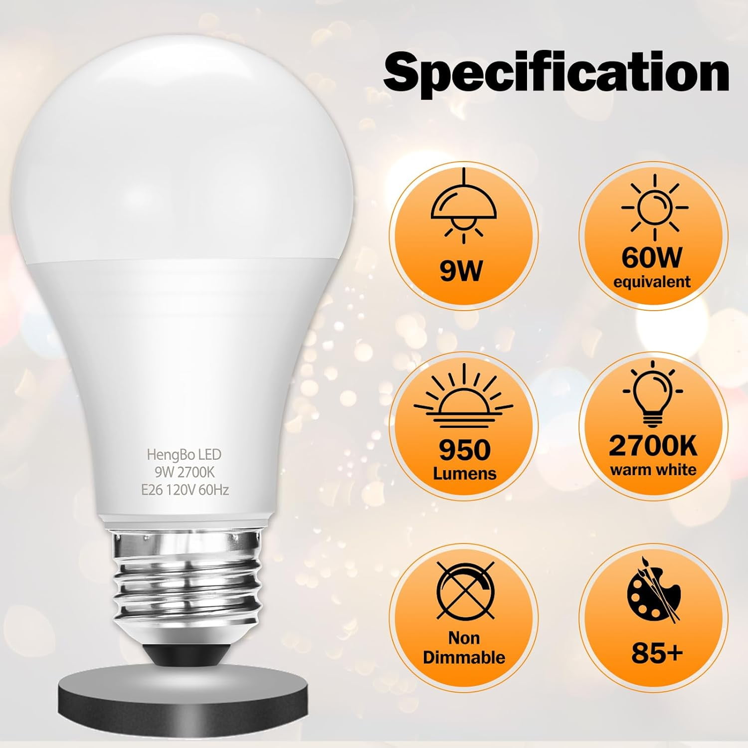 IYFFDFE-HengBo 60W Equivalent Led Light Bulb, 2700 Kelvin Warm White ...