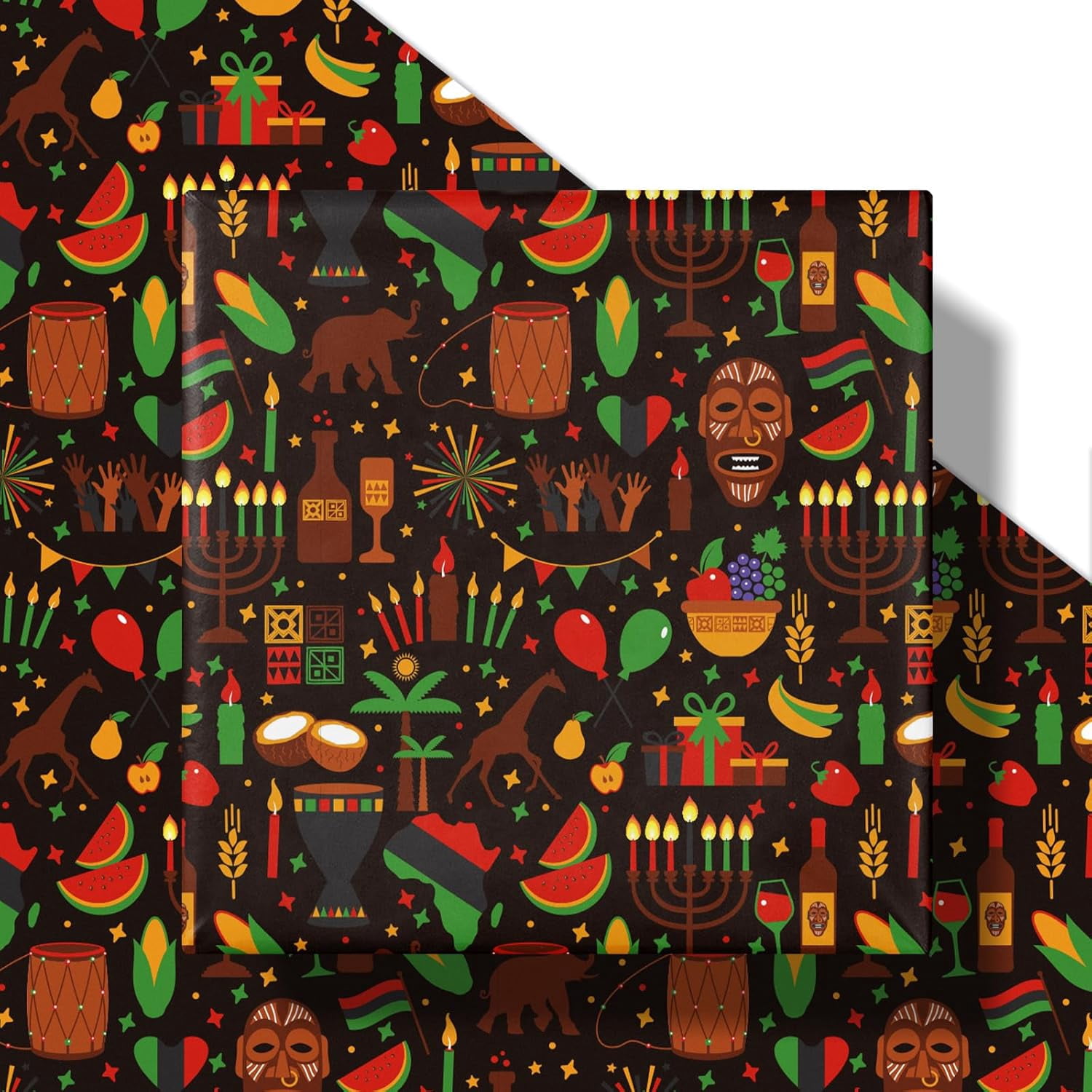 IYFFDFE-Kwanzaa Wrapping Paper Roll, Mini Roll, Kinara Candles, Menorah ...