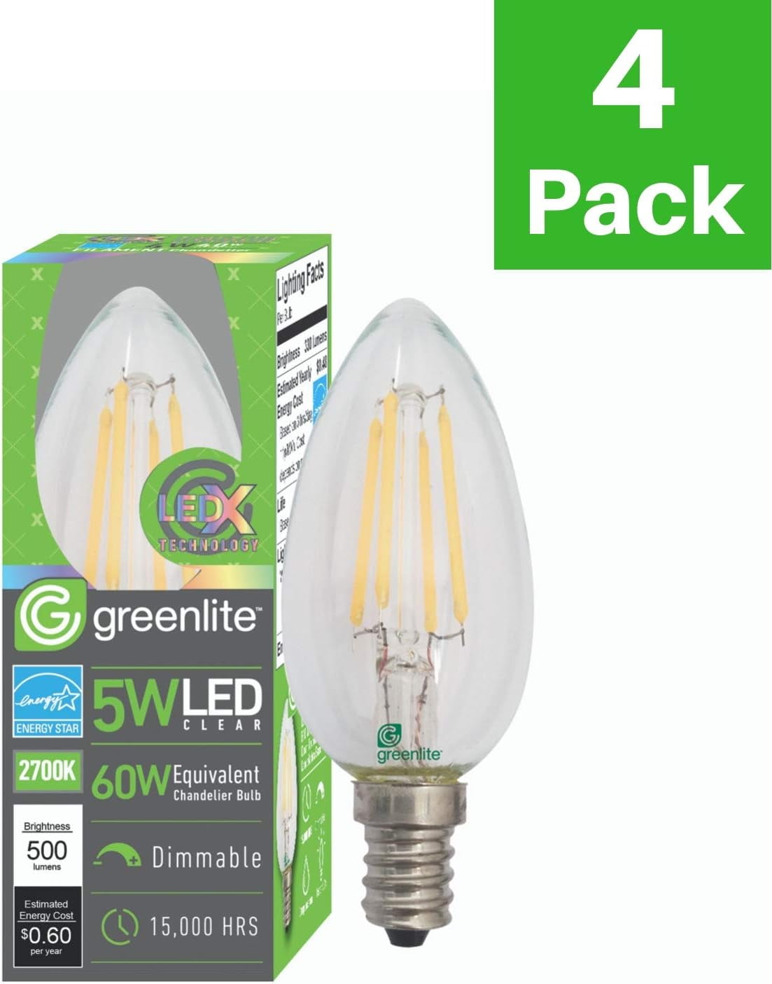 IYFFDFE-LED B11 5W Torpedo Filament Chandelier Light Bulb, 60W ...