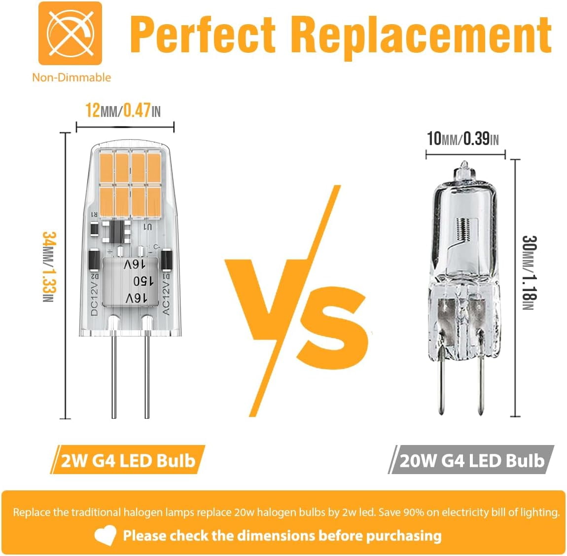 IYFFDFE-LED Bulbs Non-Dimmable 2W, AC/DC 12V LED Light Bulbs G4 JC Bi ...