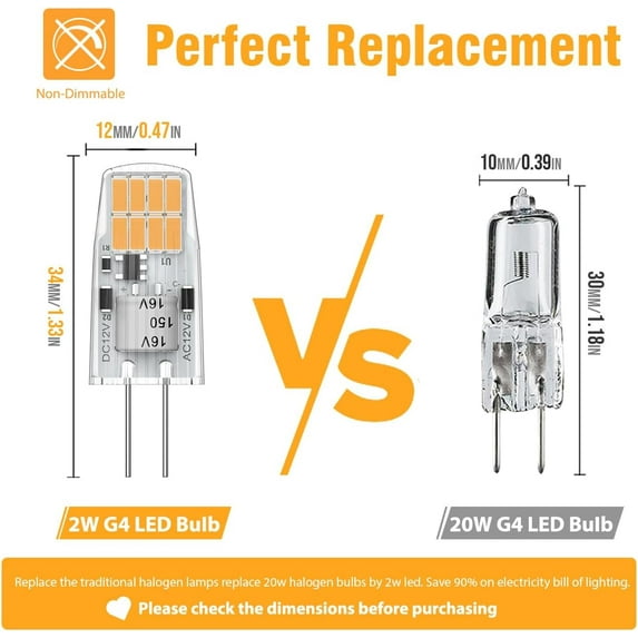 IYFFDFE-LED Bulbs Non-Dimmable 2W, AC/DC 12V LED Light Bulbs G4 JC Bi ...