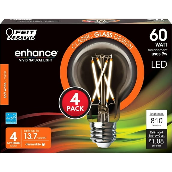 IYFFDFE-LED Clear A19 Medium Base Light Bulb - 60W Equivalent - 15 Year ...