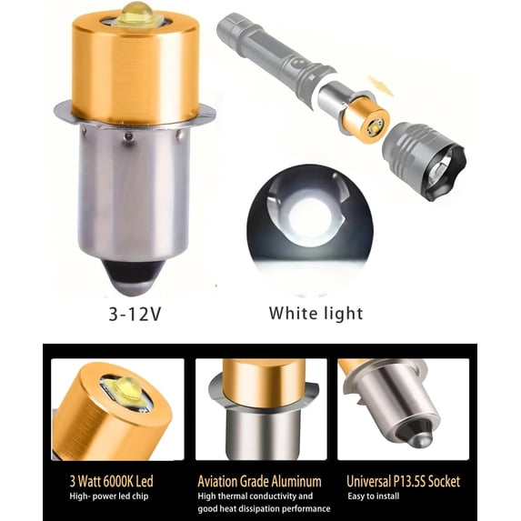 IYFFDFE-LED Conversion Kit for Maglite LED Bulb 3-16 Cell C/D, 3W DC 3 ...