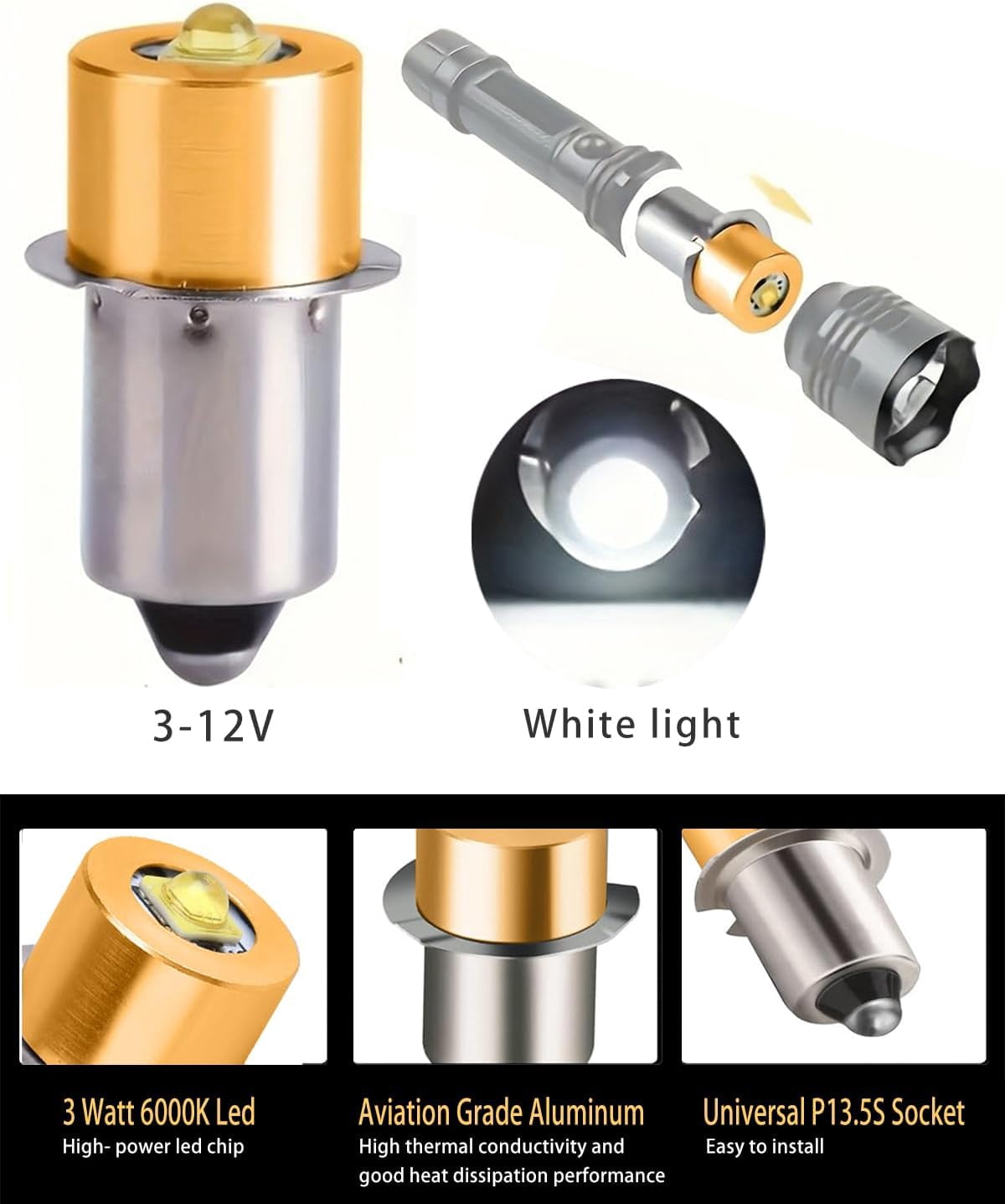 IYFFDFE-LED Conversion Kit for Maglite LED Bulb 3-16 Cell C/D, 3W DC 3 ...