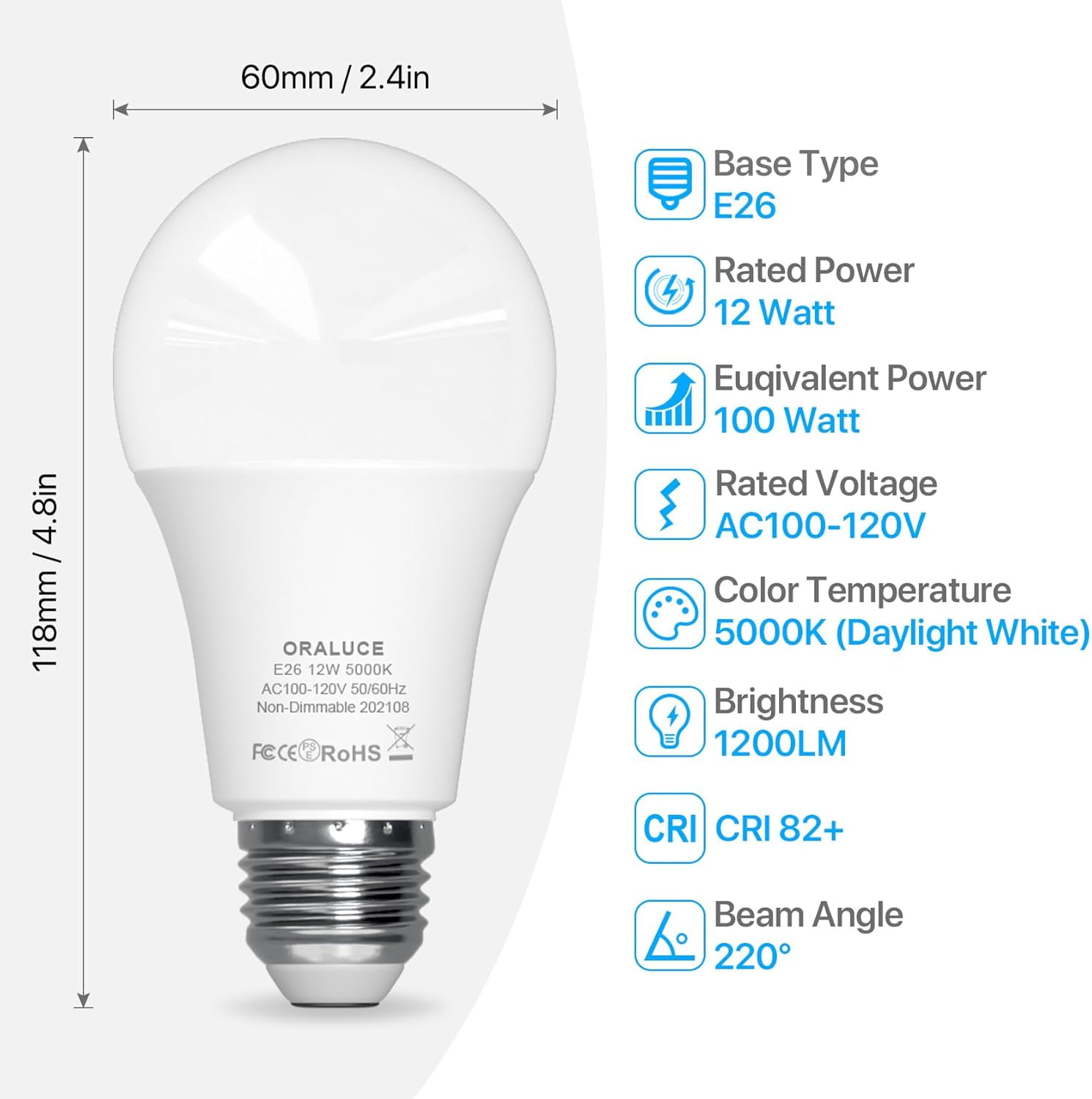 IYFFDFE-LED Light Bulb, A19 12W Lightbulbs, 100 Watt Equivalent, 120V ...