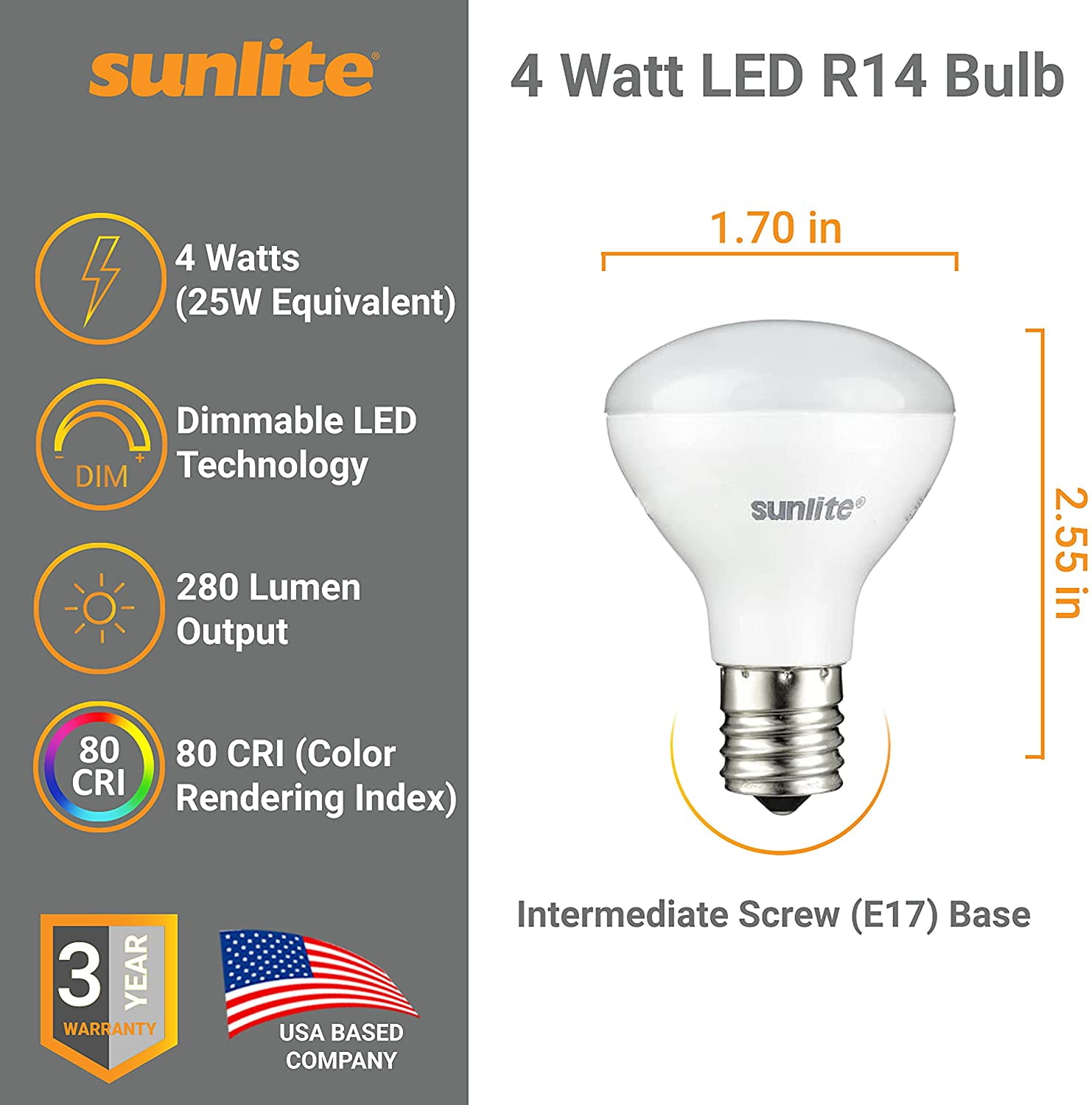 IYFFDFE-LED R14 Mini Flood Light Bulbs, 4 Watts (25W Equivalent), 280 ...