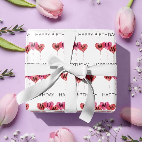 IYFFDFE-Mom's Birthday Wrapping Paper Roll, Festive Balloon Hearts ...