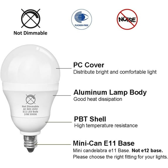 IYFFDFE-Non-Dimmable E11 LED Bulb 10W, 100W Mini-Can E11 Halogen ...