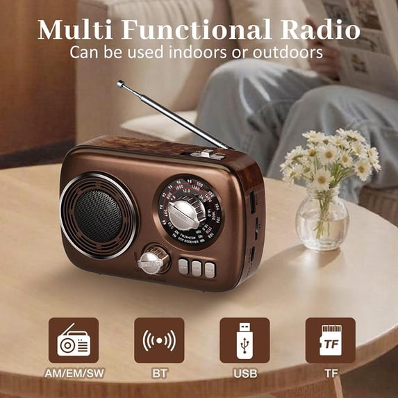 IYFFDFE-Portable Radio AM FM SW, Bluetooth Speaker Vintage Retro Radio ...
