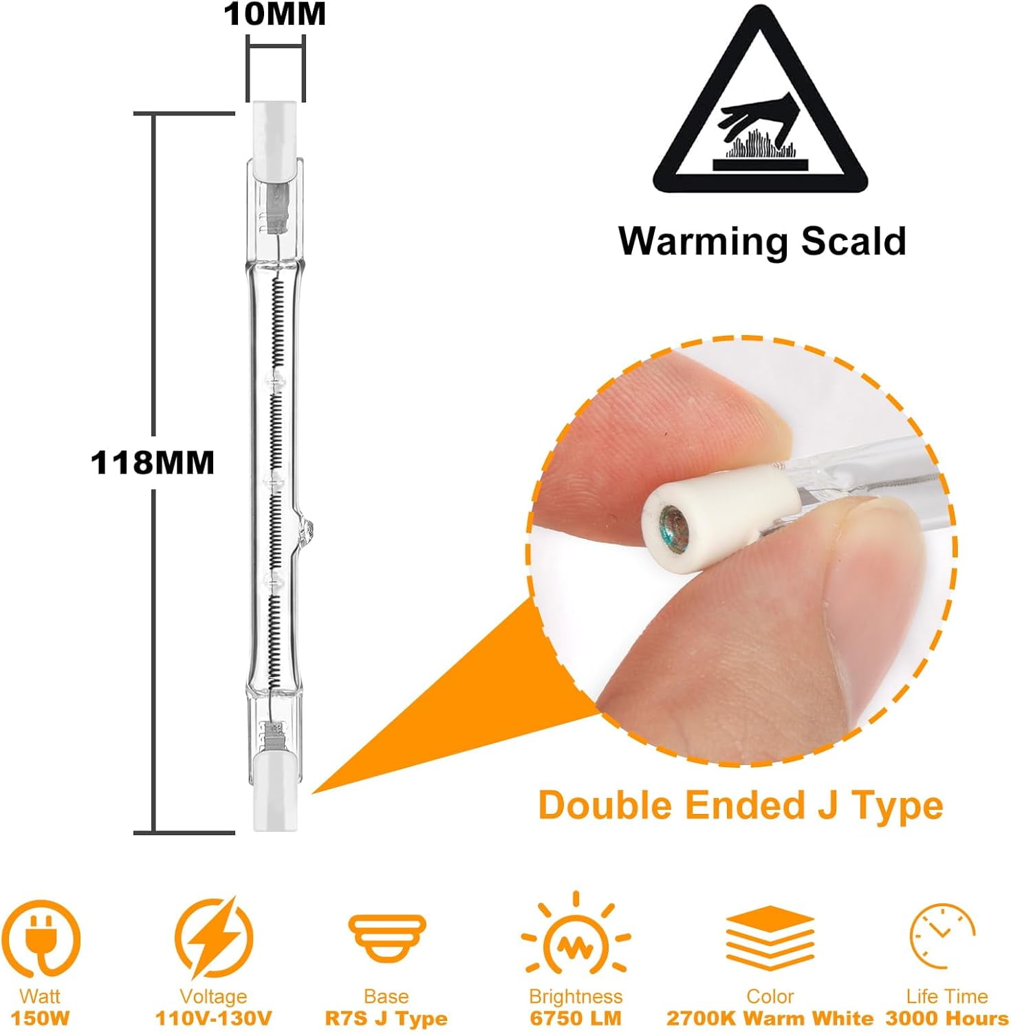 IYFFDFE-R7S 150W Halogen Light Bulbs 118mm, 150 Watt J Type T3 Bulbs ...