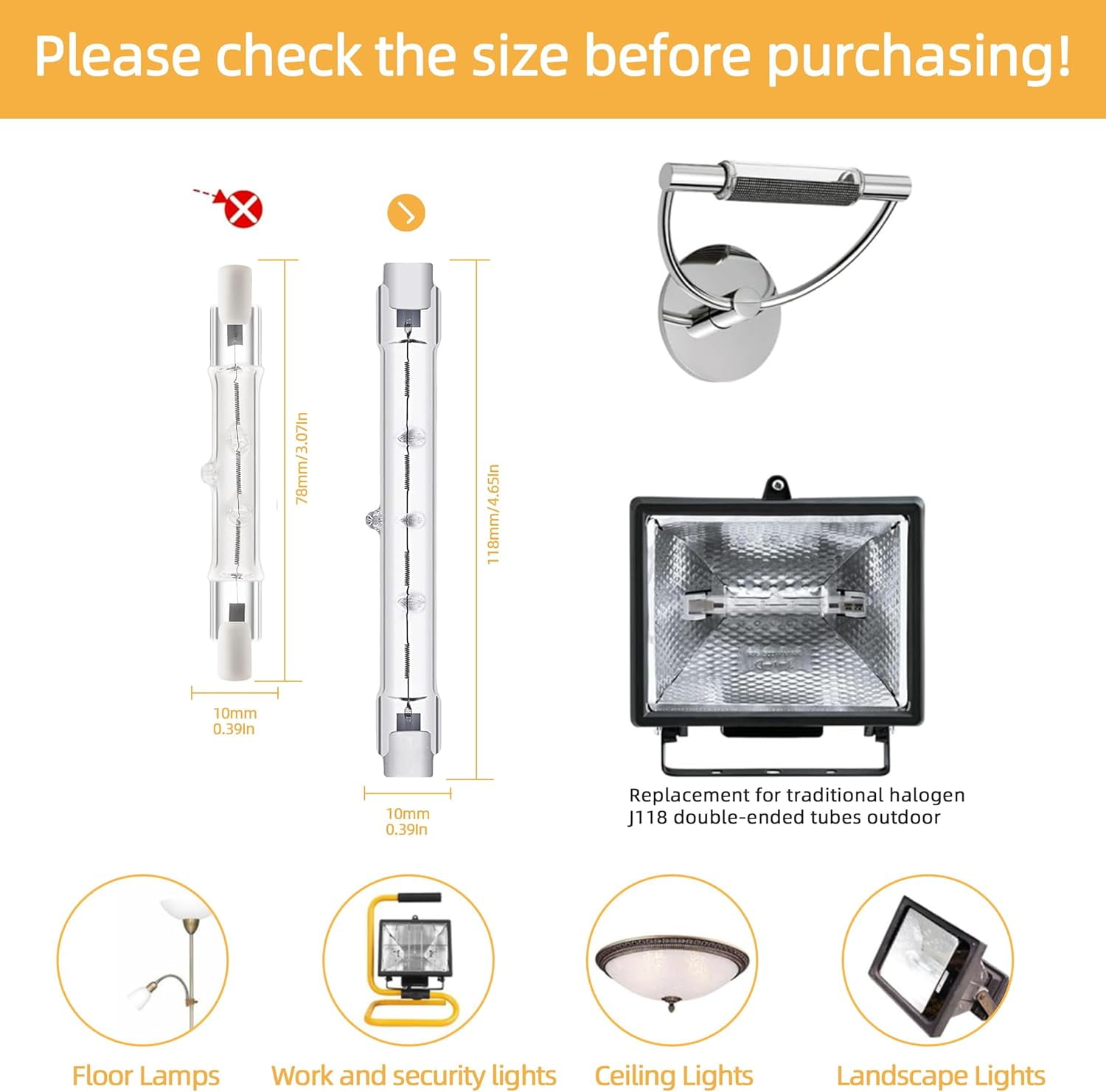 IYFFDFE-R7S J118mm T3 Halogen Light Bulbs, 120V 500W Type THalogen ...