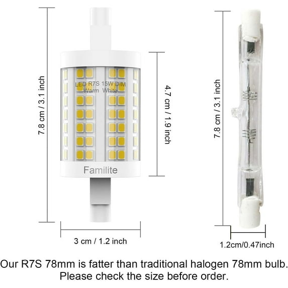 IYFFDFE-R7S LED Bulb 78MM, 15W Dimmable J78 Flood Light, 150W Halogen ...