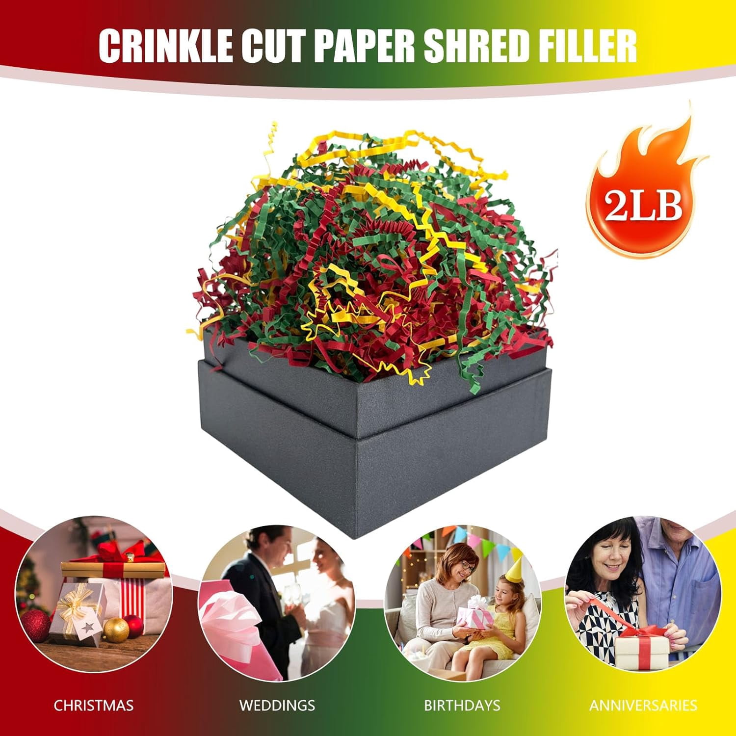 IYFFDFE-Red Green Gold Crinkle Cut Paper Shred Filler, 2 LB Basket ...