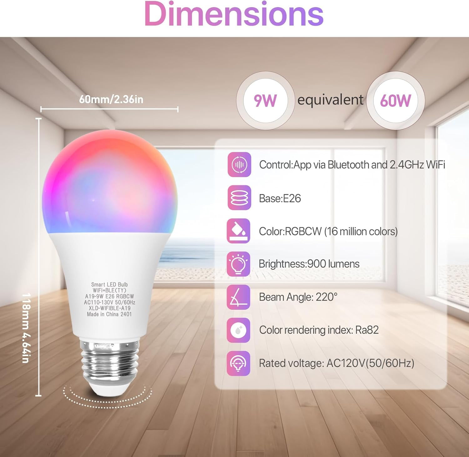 IYFFDFE-Smart Light Bulb Compatible with Alexa & Google Home, A19 E26 ...