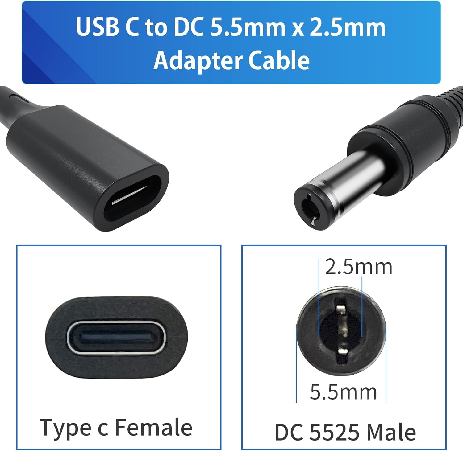 IYFFDFE-USB to DC Adapter Cable, Type-C Female to DC 5.5x2.5mm Power ...