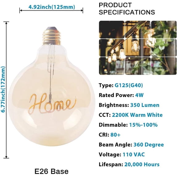 IYFFDFE-Vintage Globe Edison Bulb, Home, 4W Decorative Amber Light Bulb ...