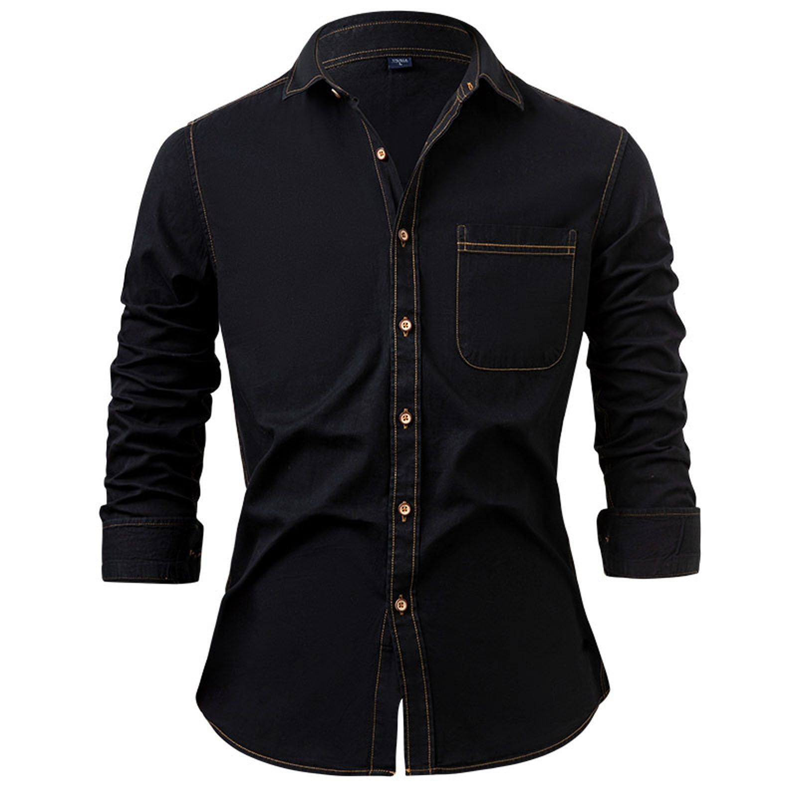 IYTR Denim Shirts for Men Fashion Button Lapel Jeans Shirt Casual Long ...