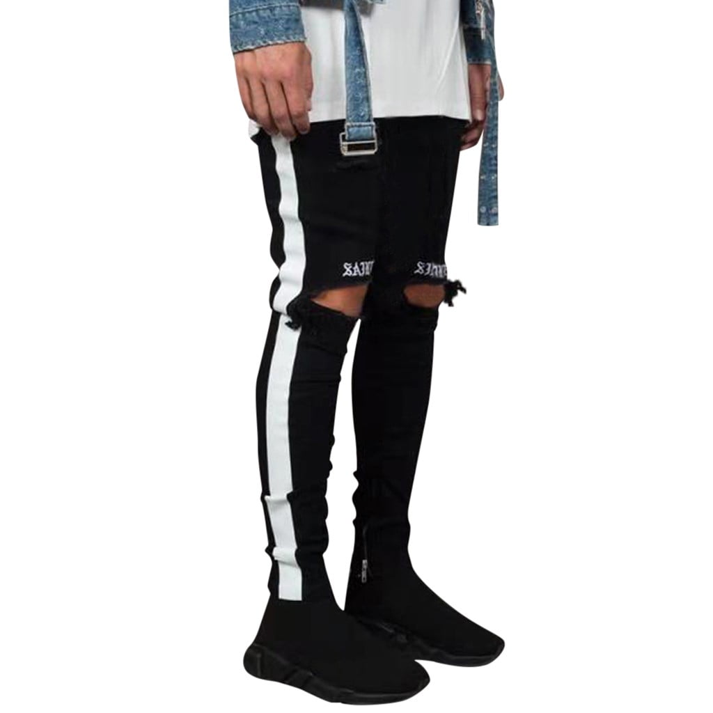 IYTR Men's Biker Jeans Distressed Stretch Slim Fit Ripped Hole ...