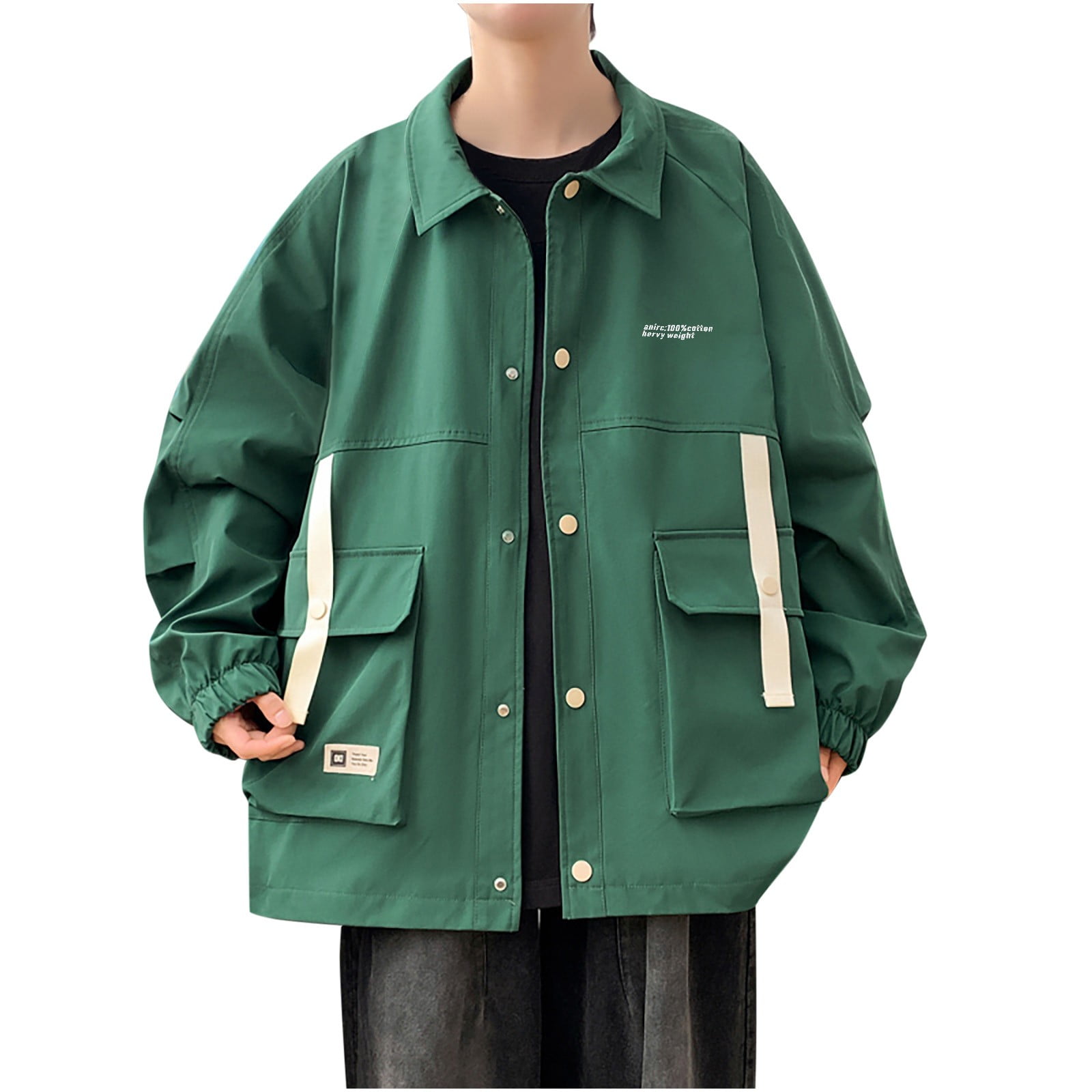 IYTR Men's Cargo Jacket Button-up Lapel Coat Solid Color Plus Size ...