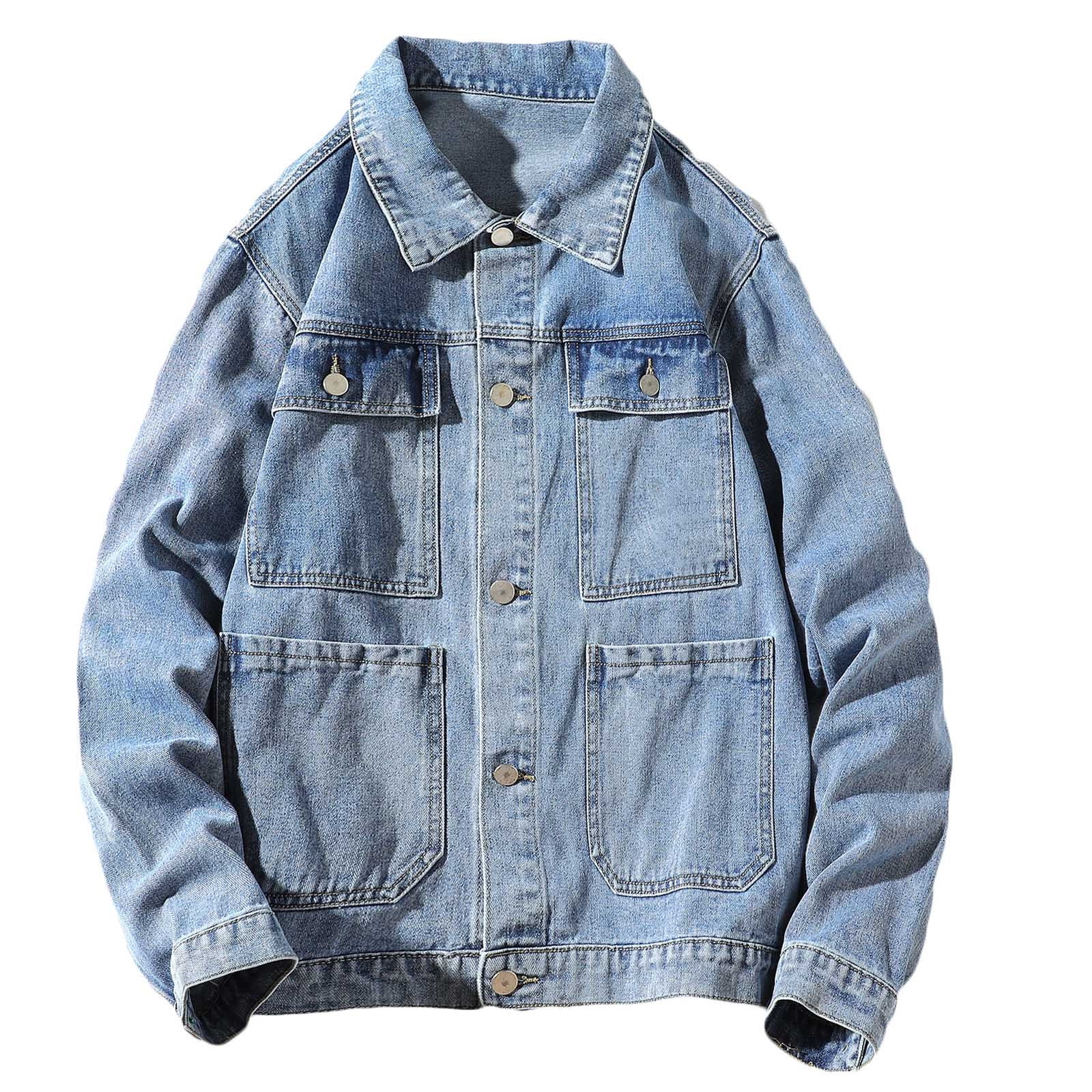 IYTR Men's Denim Trucker Jacket Washed Distressed Long Sleeve Button Up ...