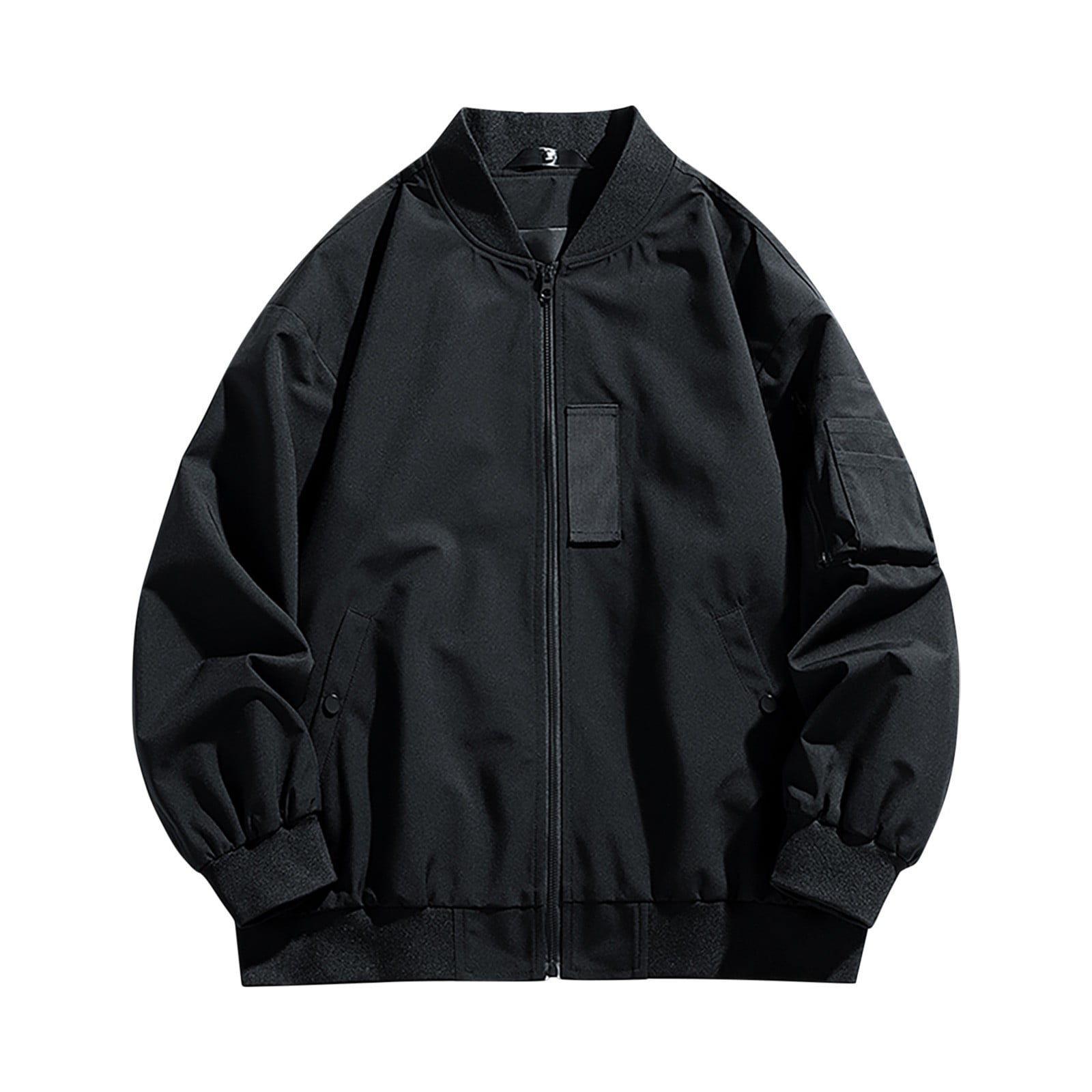 IYTR Men's Lightweight Bomber Jacket Solid Stand Collar Full Zip Long ...