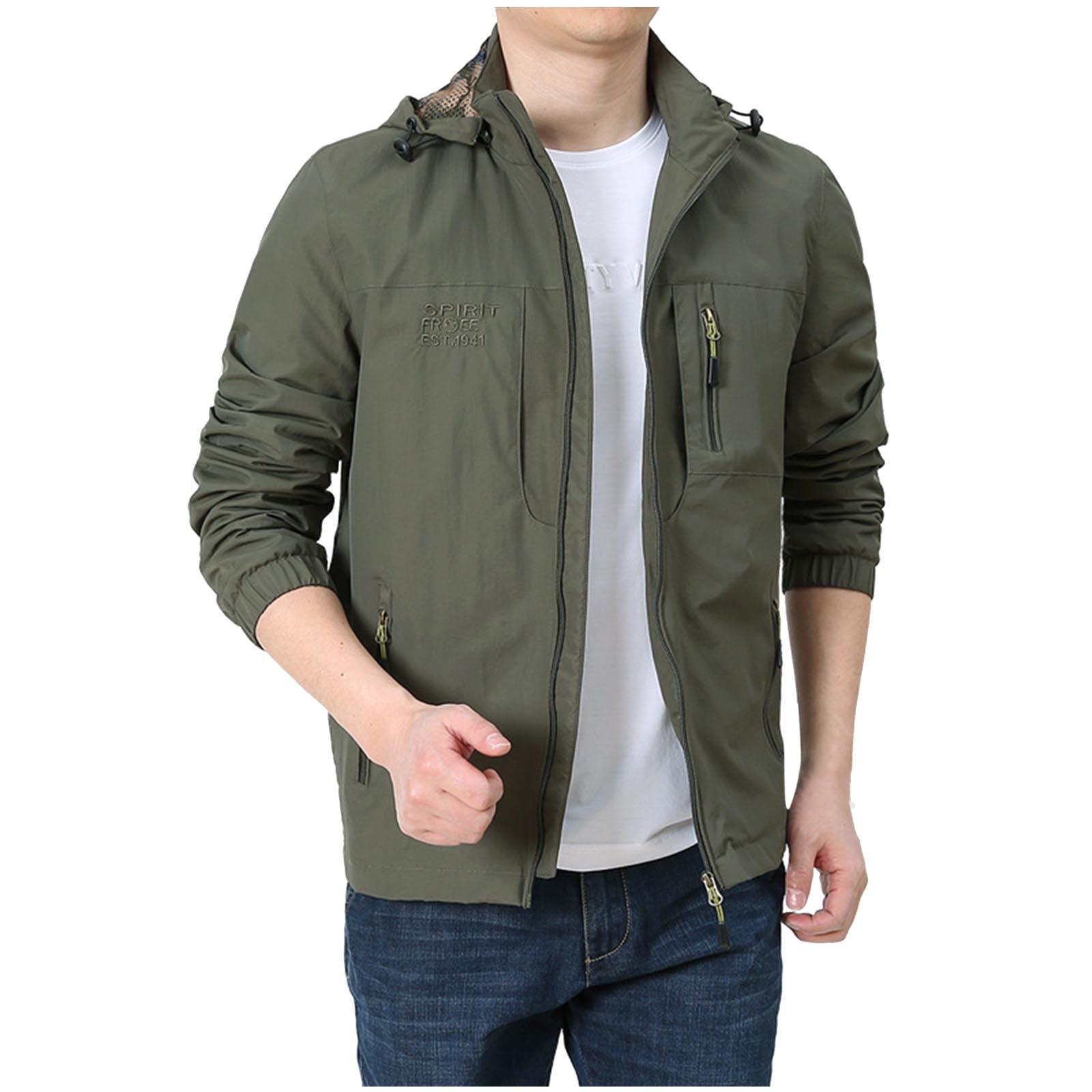 IYTR Men's Lightweight Windbreaker Jacket Outdoor Hooded Zipper Pockets ...