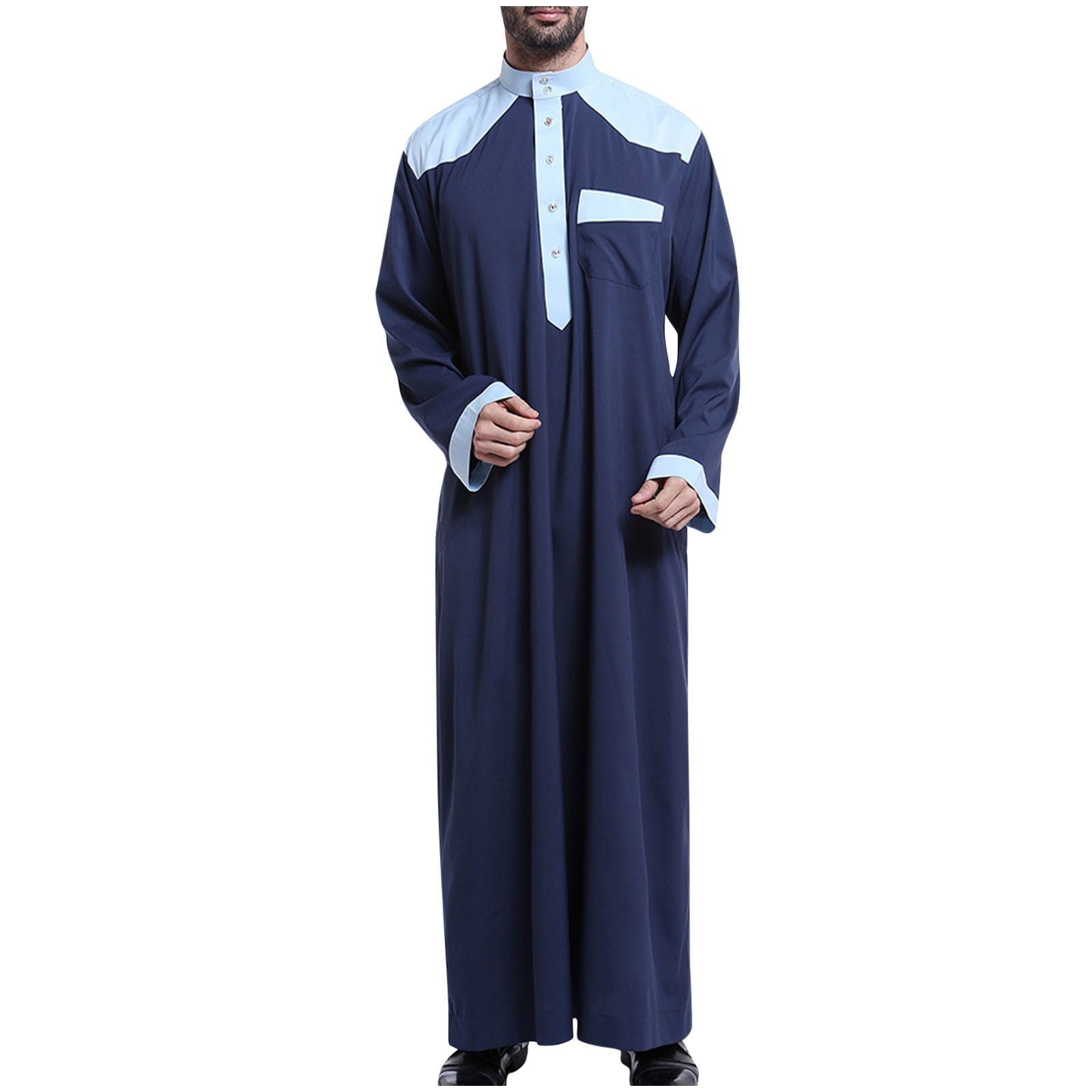 Iytr Mens Muslim Jubba Thobe Long Sleeve Arab Kaftan Islam Clothing