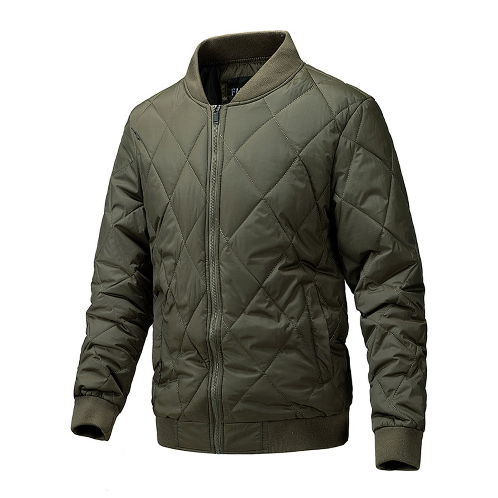 IYTR Men's Quilted Jacket Stand Collar Zipper Pockets Warm Winter Coats ...