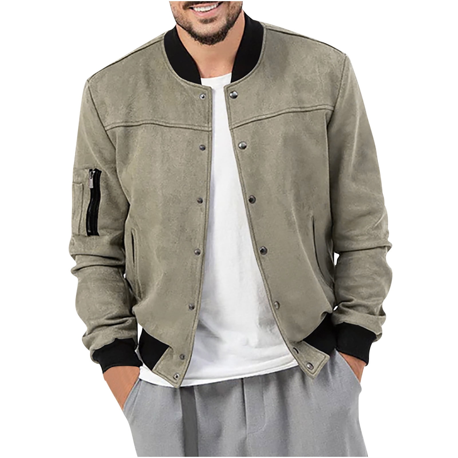 IYTR Men's Slim Fit Jackets Coats Faux Suede Snap-Up Lightweight Moto ...