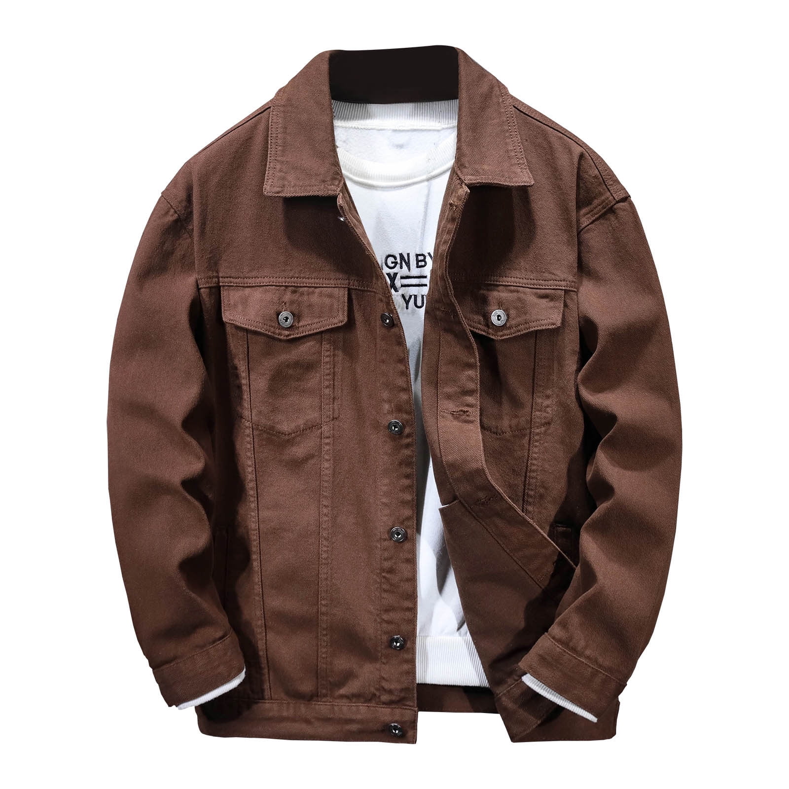 IYTR Men's Trucker Jean Jacket Brown Denim Washed Slim Fit Button Down ...