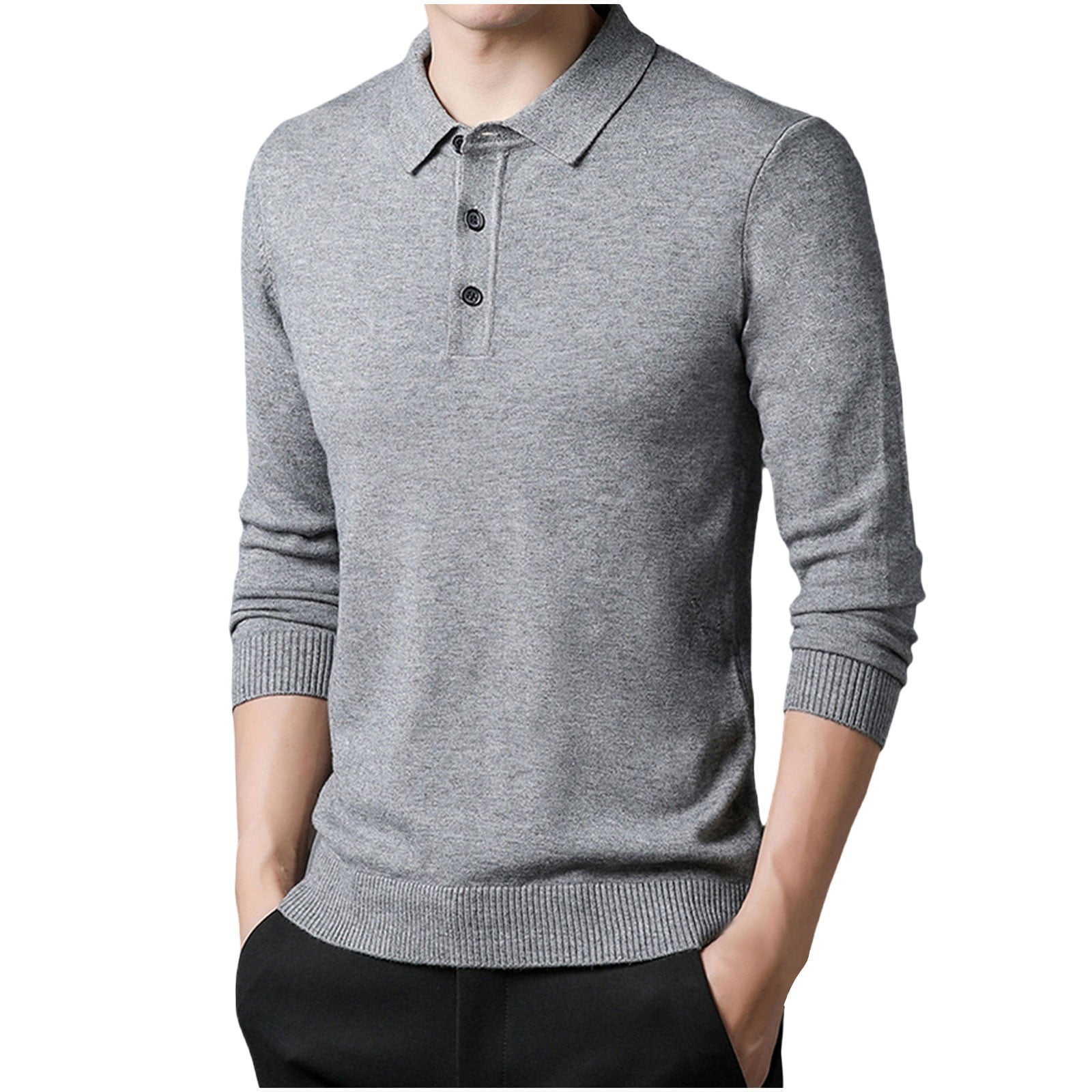 IYTR Men's Turndown Collar Knitted Sweater Solid Color Button Long ...