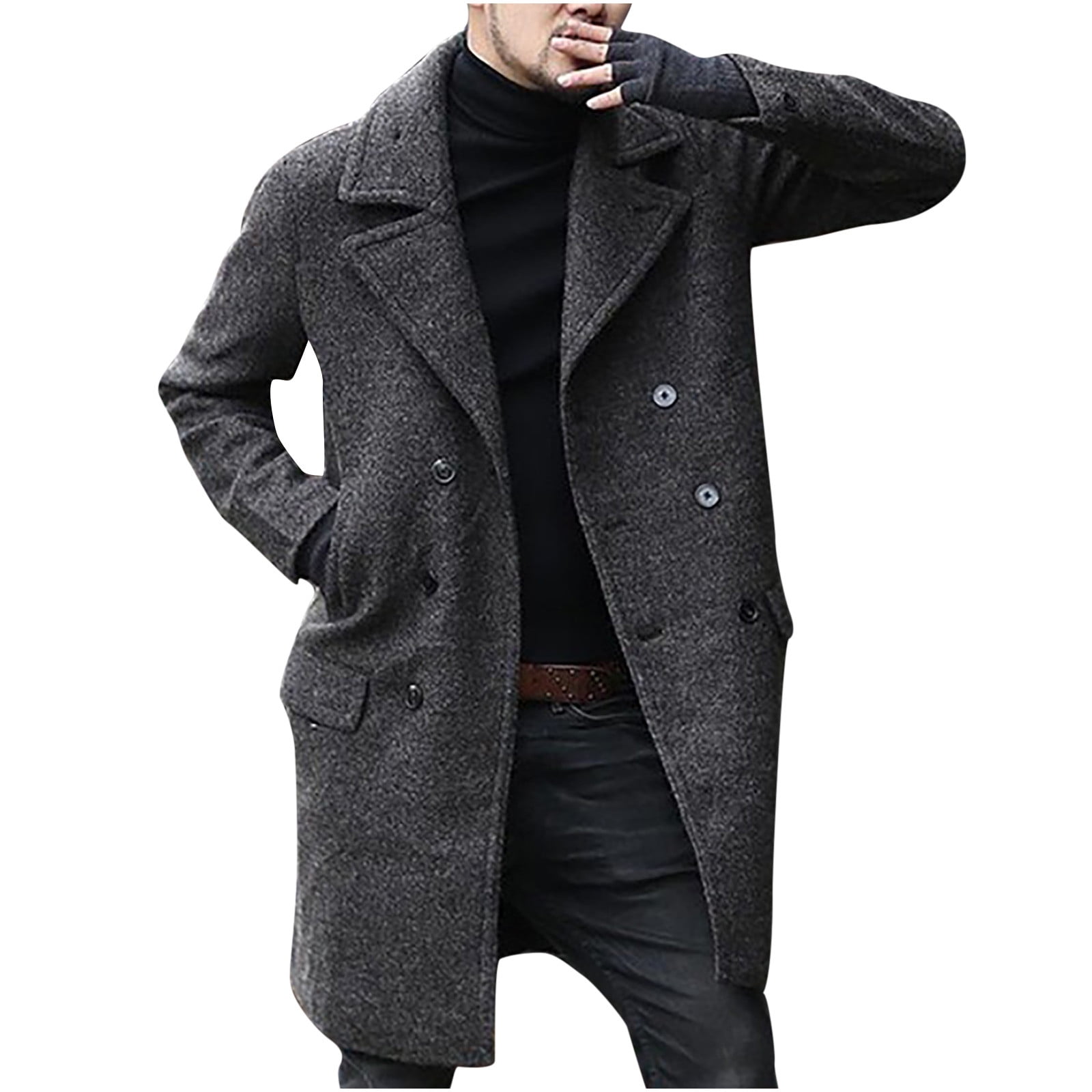 IYTR Men's Winter Wool Blend Overcoat Double Breasted Pea Coat Slim Fit ...