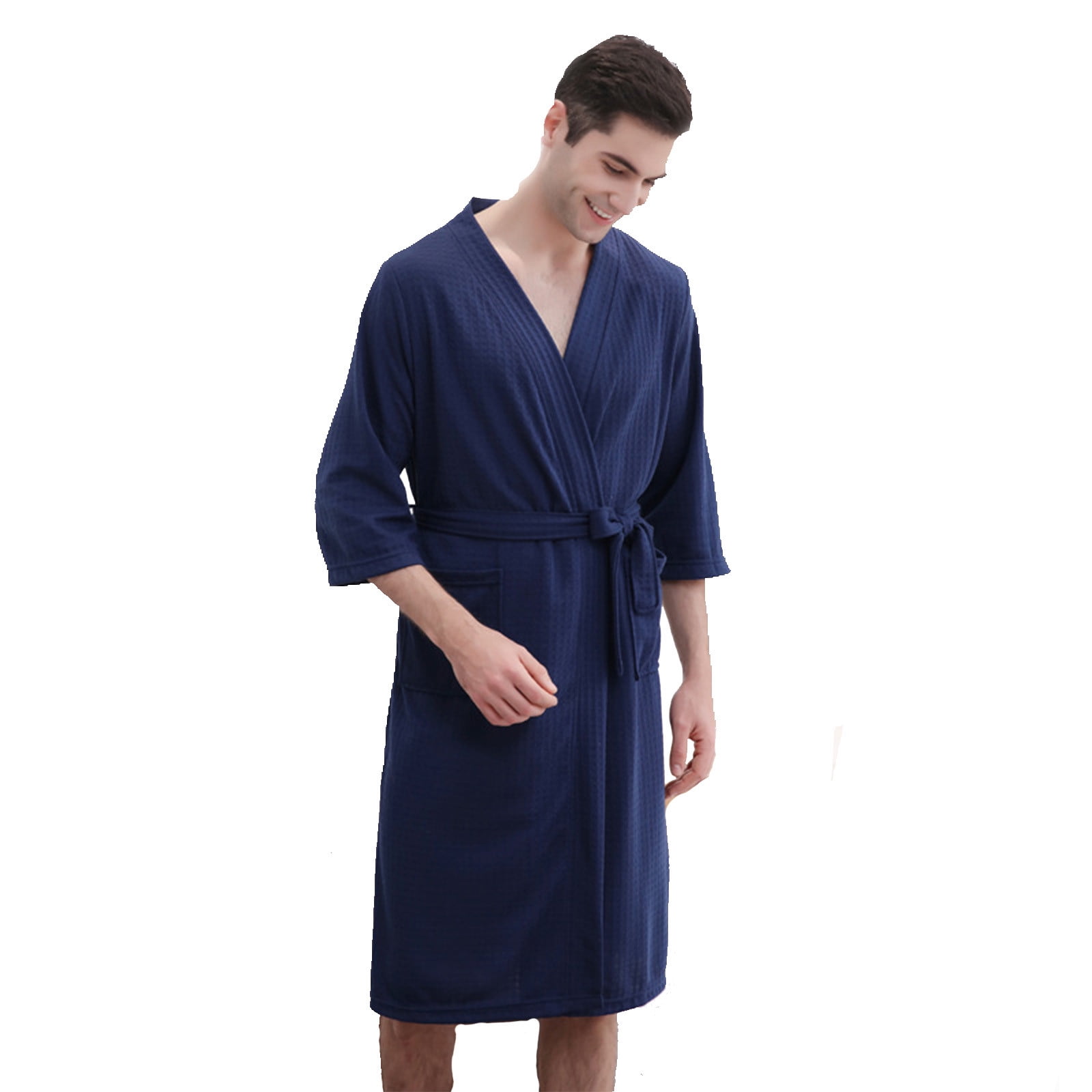 IYTR Mens Bathrobe Solid Color Shawl Collar Robe Waffle Thin Robe In ...