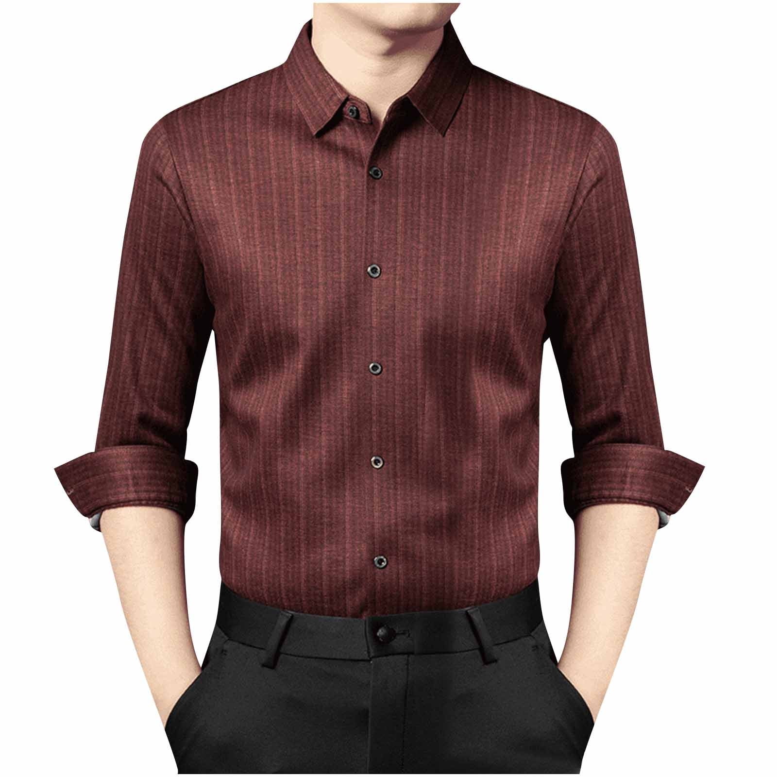 IYTR Mens Business Striped Dress Shirt Long Sleeve Loose Fit Winkle ...