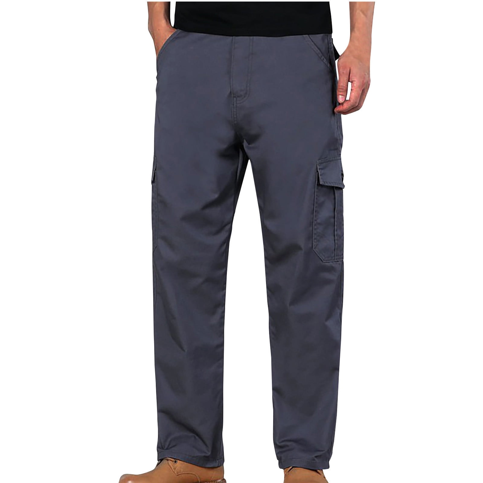 IYTR Mens Cargo Pants Button Zipper Elastic Waist Pants Multi-Pockets ...