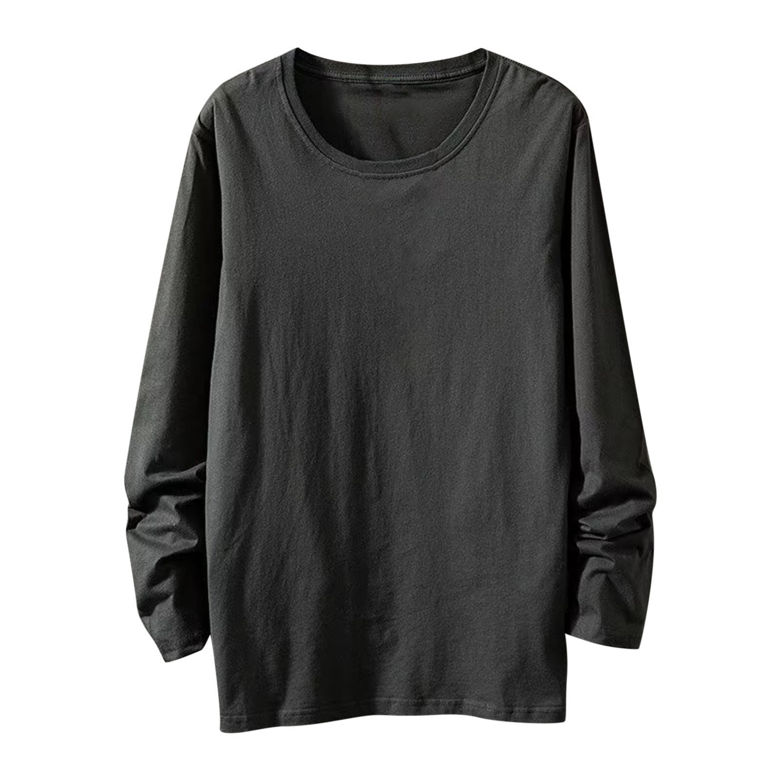 IYTR Mens Long Sleeve Shirt Plus Size Cotton Tshirts Solid Color Crew ...